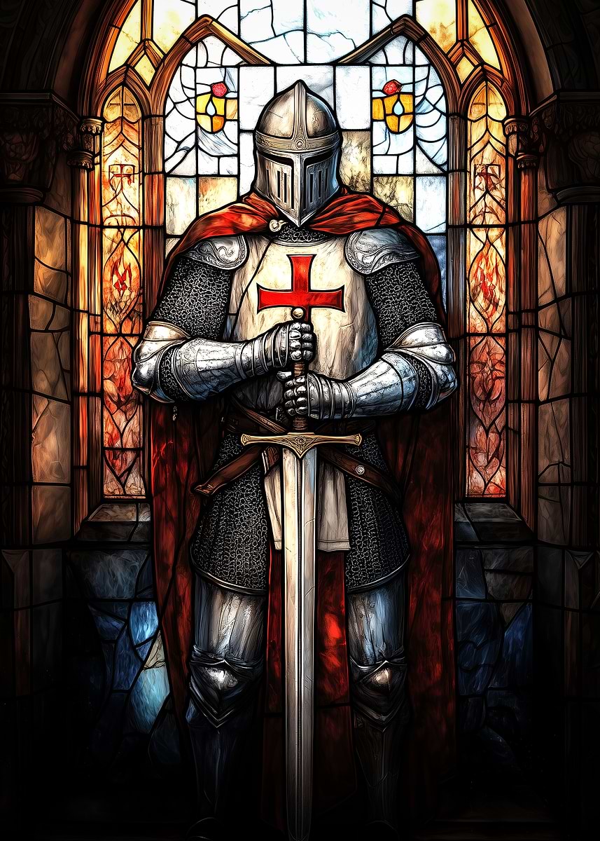'Templar Knight Stained Glass' Poster, picture, metal print, paint by ...
