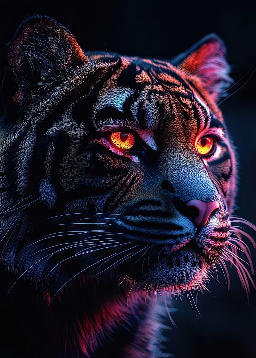 Tiger With Glowing Eyes Poster Picture Metal Print Paint By Mark