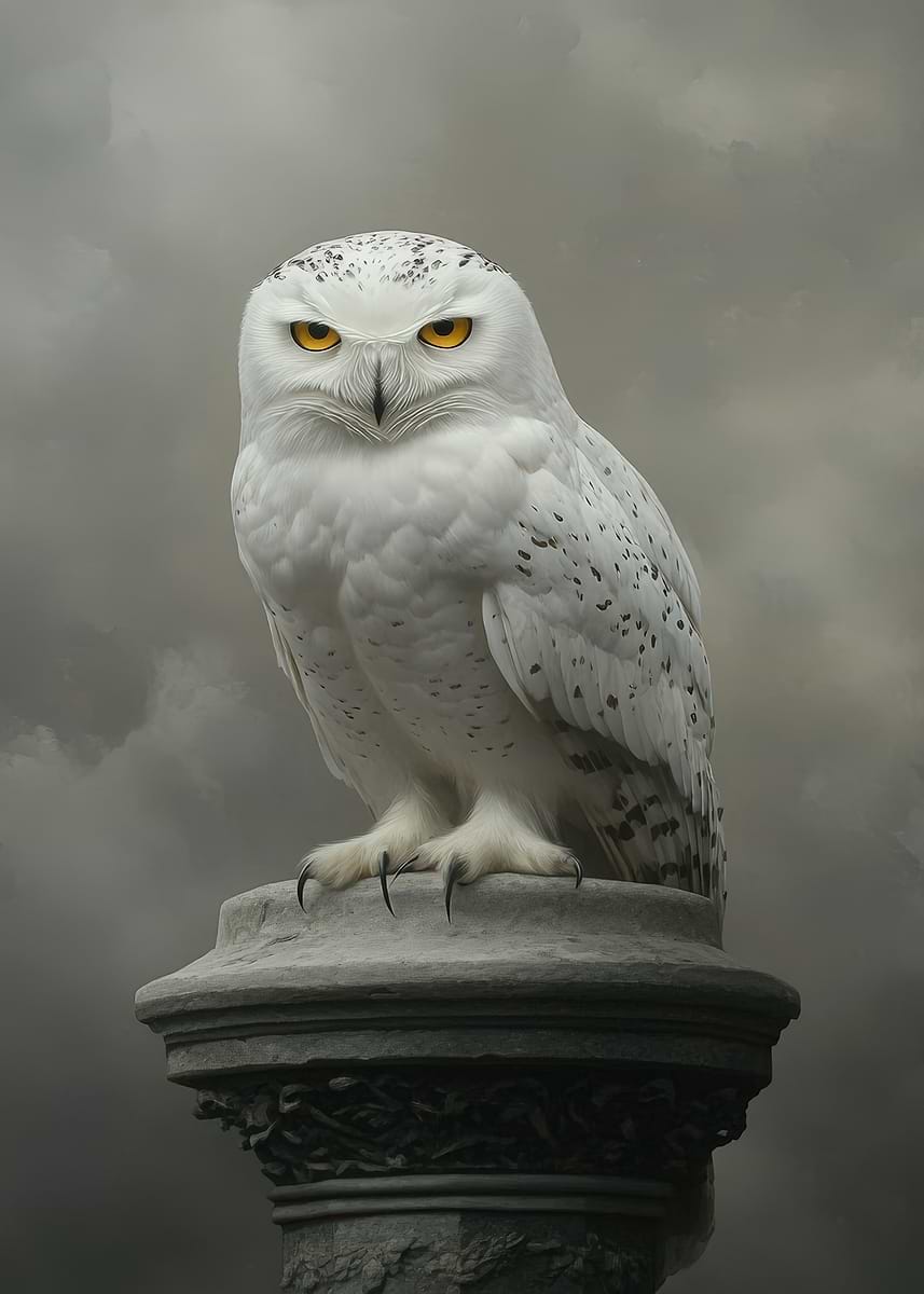 'White Owl On Column' Poster, picture, metal print, paint by TESSERACT ...
