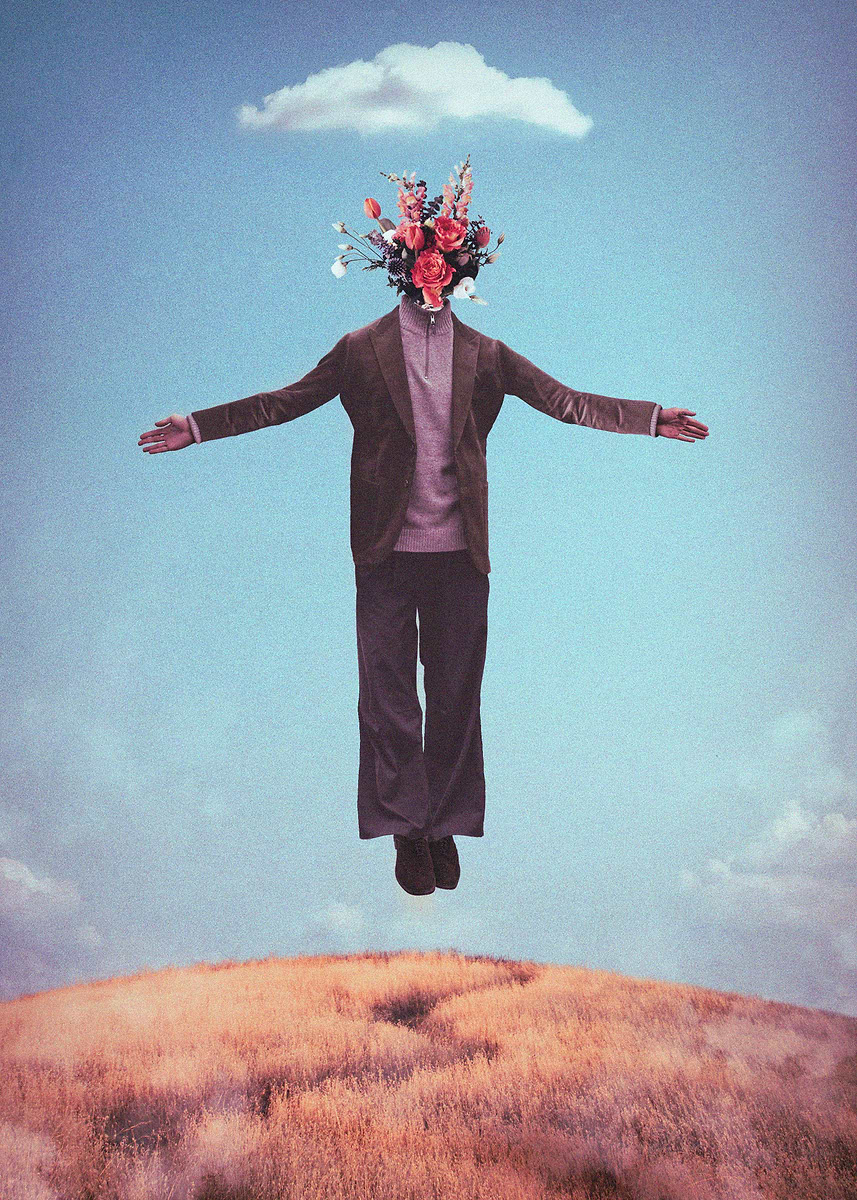 'Floral Head Man Levitating' Poster, picture, metal print, paint by ...