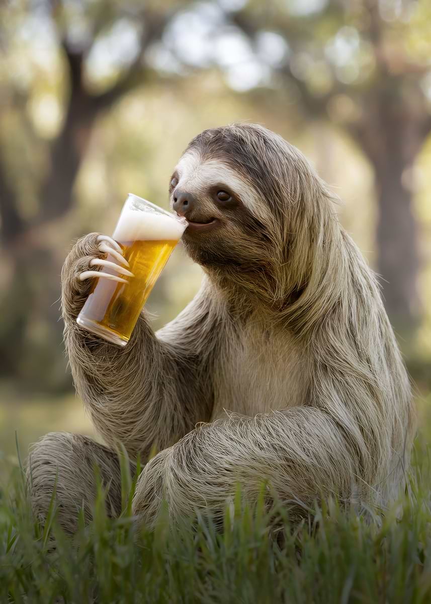 'Sloth Sipping A Beer' Poster, picture, metal print, paint by Frank ...