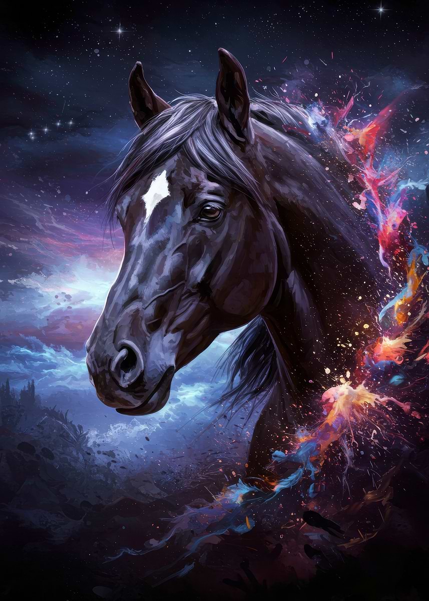'Cosmic Horse Portrait' Poster, picture, metal print, paint by BRE ...