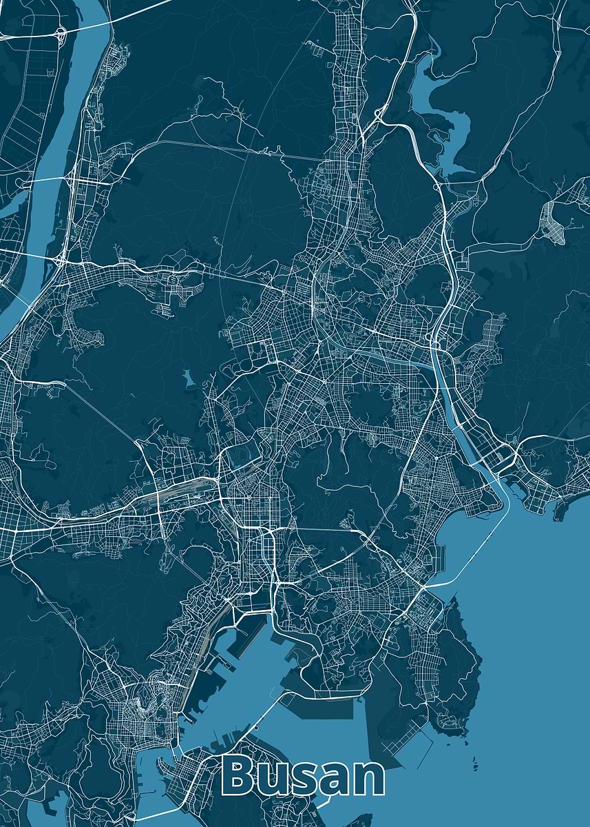 'Busan City Map' Poster, picture, metal print, paint by Sam Kal | Displate