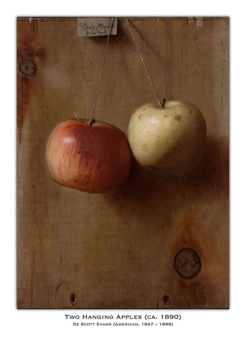 'Two Hanging Apples Still Life' Poster, picture, metal print, paint by ...