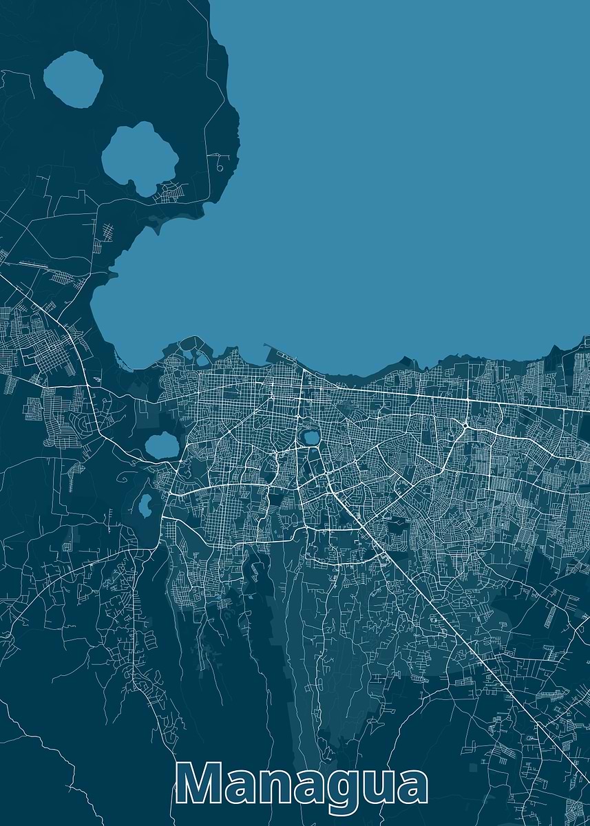 'Managua City Map' Poster, picture, metal print, paint by Sam Kal ...