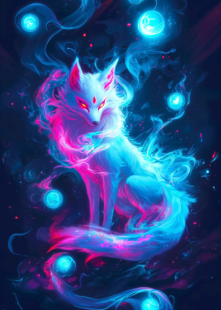 'Neon Fox Spirit' Poster, picture, metal print, paint by Kitty Bern ...