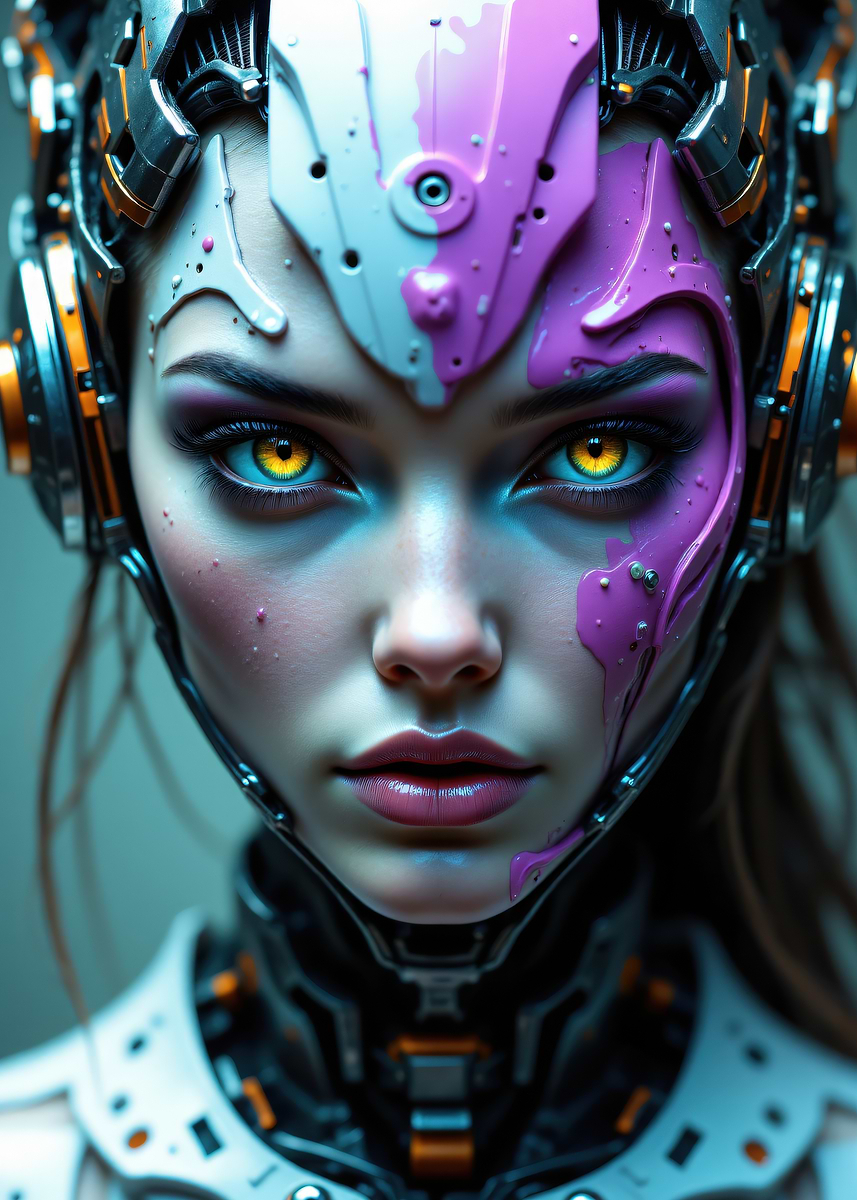 'Close-up Portrait of a Female Cyborg with Glowing Internal Components ...
