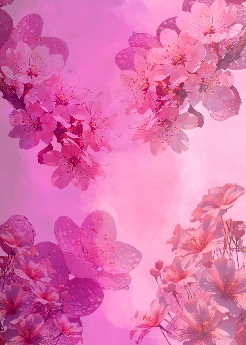 'Pink Cherry Blossom Flowers' Poster, picture, metal print, paint by ...