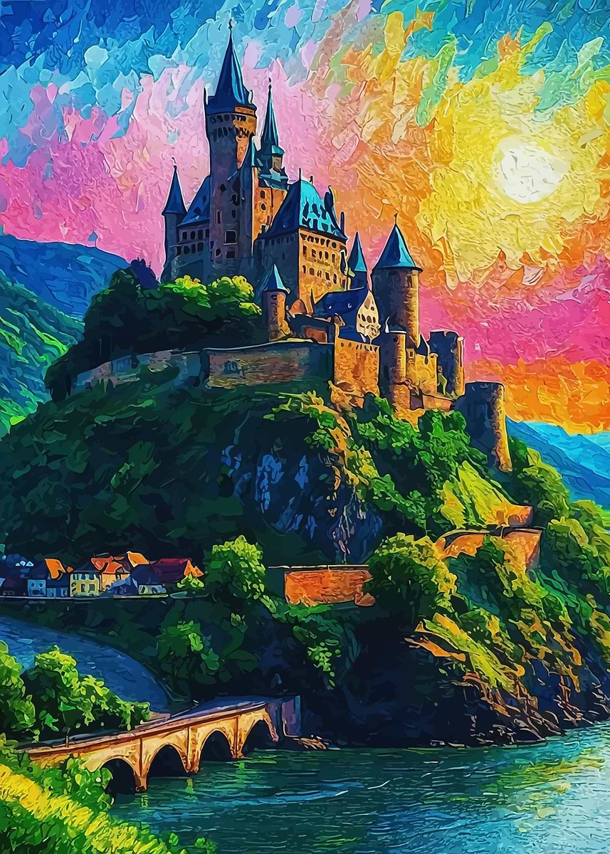 'Rhine Valley Castle' Poster, picture, metal print, paint by DEGUZMAN ...