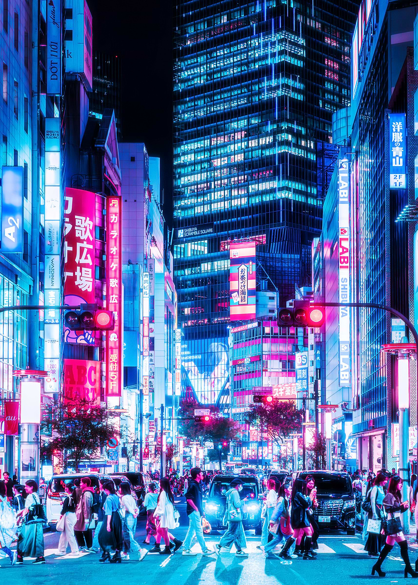'Neon Tokyo Street' Poster, picture, metal print, paint by Alonso Vega ...