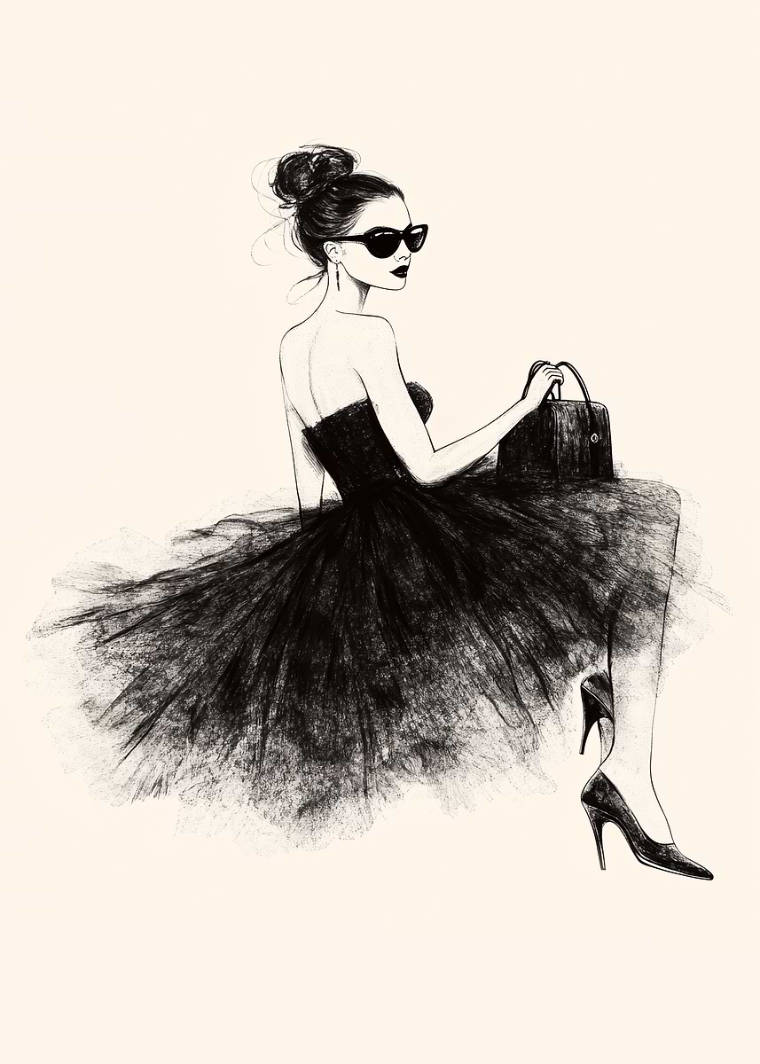 'Fashion Girl - Black Dress' Poster, picture, metal print, paint by ...