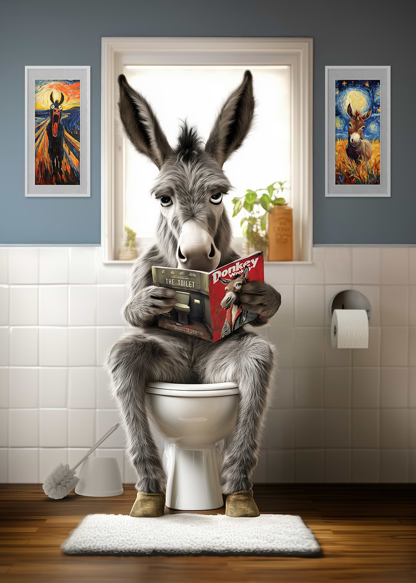 'Donkey on the Toilet' Poster, picture, metal print, paint by Craig ...