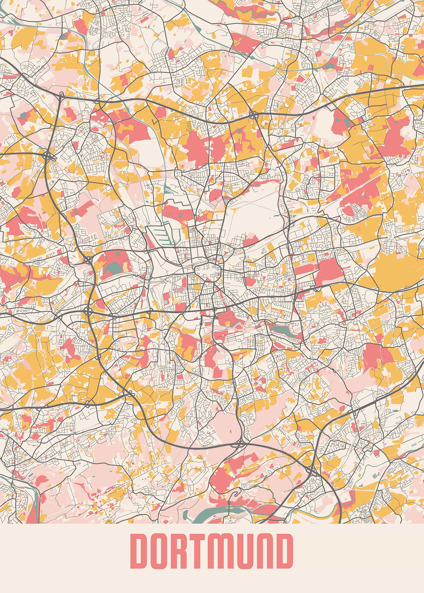 'Dortmund City Map' Poster, picture, metal print, paint by ...