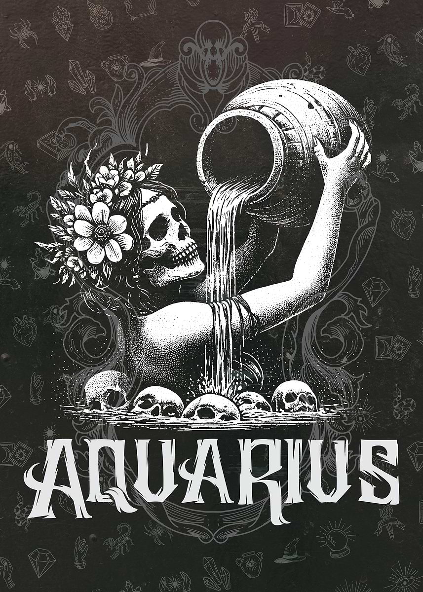 'Aquarius Zodiac Skull' Poster, picture, metal print, paint by Stefan ...