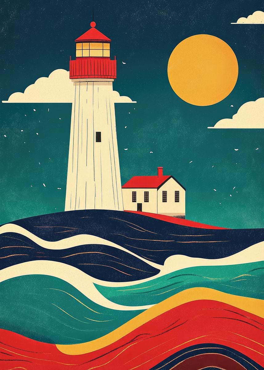 'Lighthouse by the Sea' Poster, picture, metal print, paint by ...