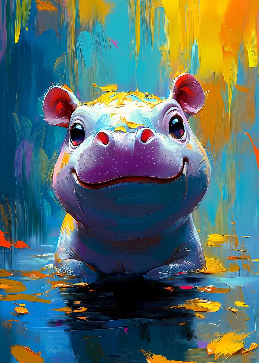'Smiling Hippo Painting' Poster, picture, metal print, paint by Fábio ...