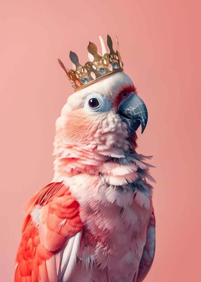 'Pink Parrot with Crown' Poster, picture, metal print, paint by 467 ...