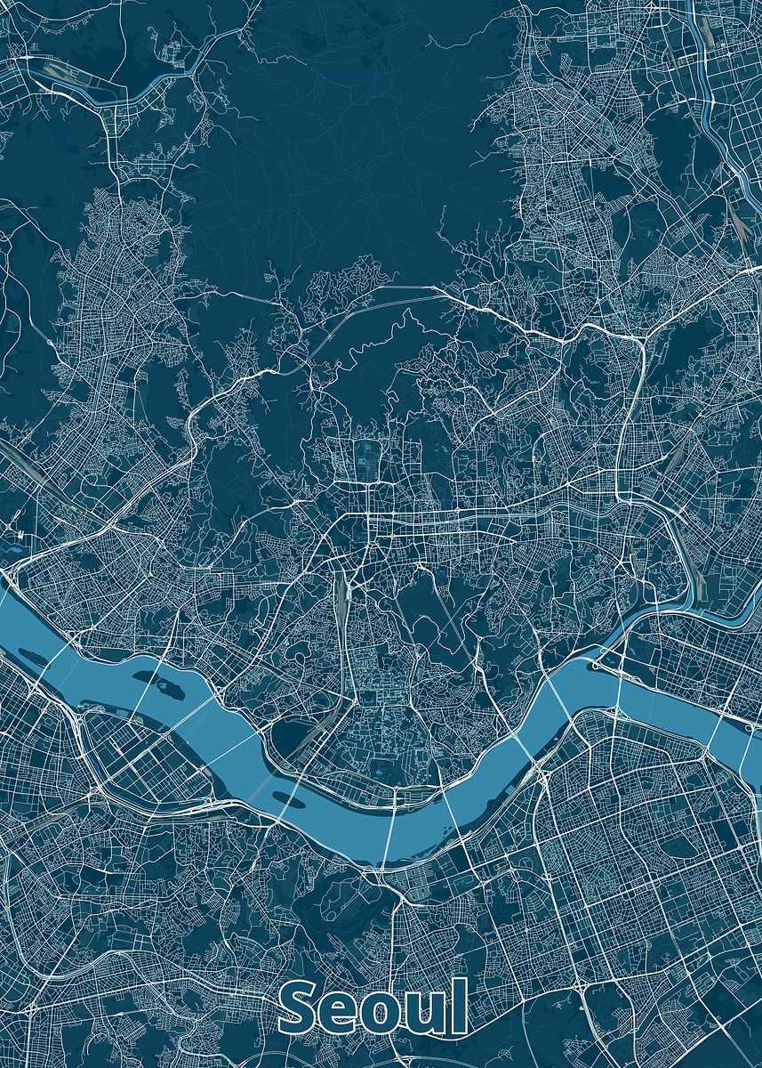 'Seoul City Map' Poster, picture, metal print, paint by Sam Kal | Displate