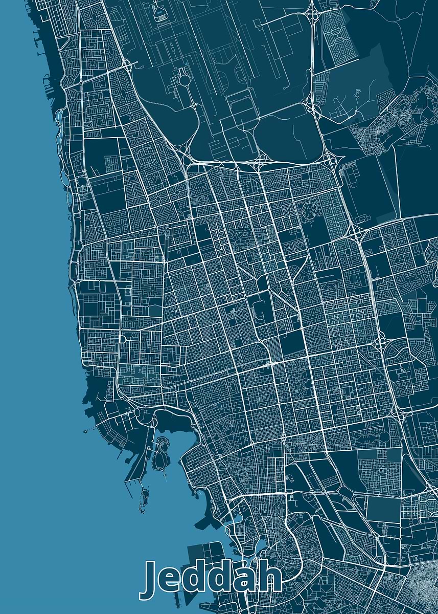 'Jeddah City Map' Poster, picture, metal print, paint by Sam Kal | Displate