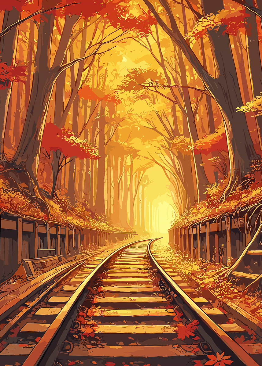 'Autumn Train Tracks' Poster, picture, metal print, paint by Ray ...