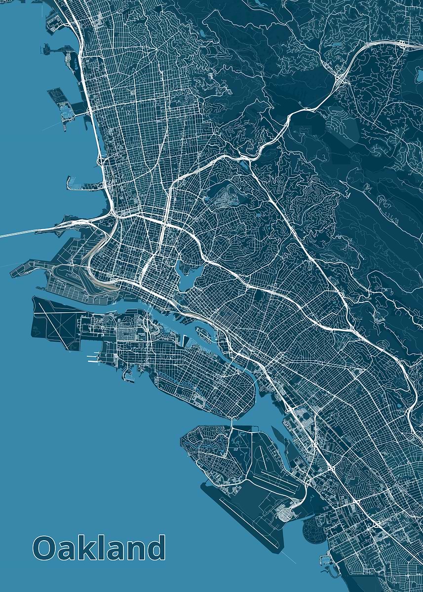 'Oakland City Map' Poster, picture, metal print, paint by Sam Kal ...