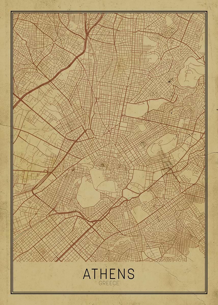 'Vintage Athens City Map' Poster, picture, metal print, paint by ...