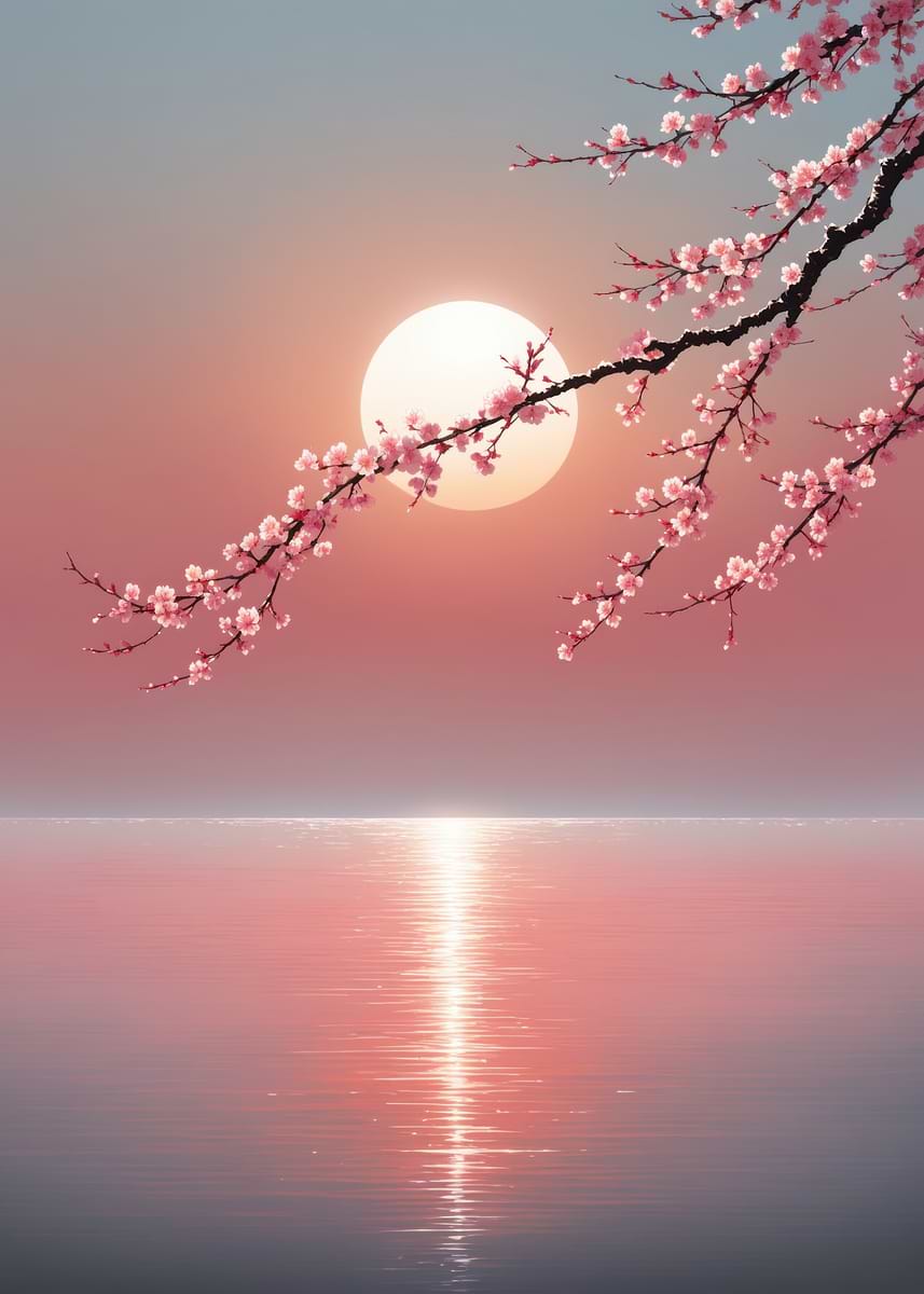 'Japanese Cherry Blossom Sunset' Poster, picture, metal print, paint by ...