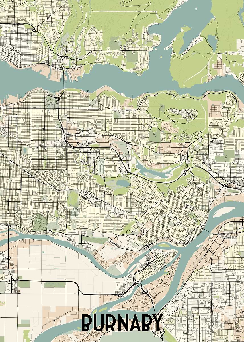 'Burnaby City Map' Poster, picture, metal print, paint by Sam Kal ...