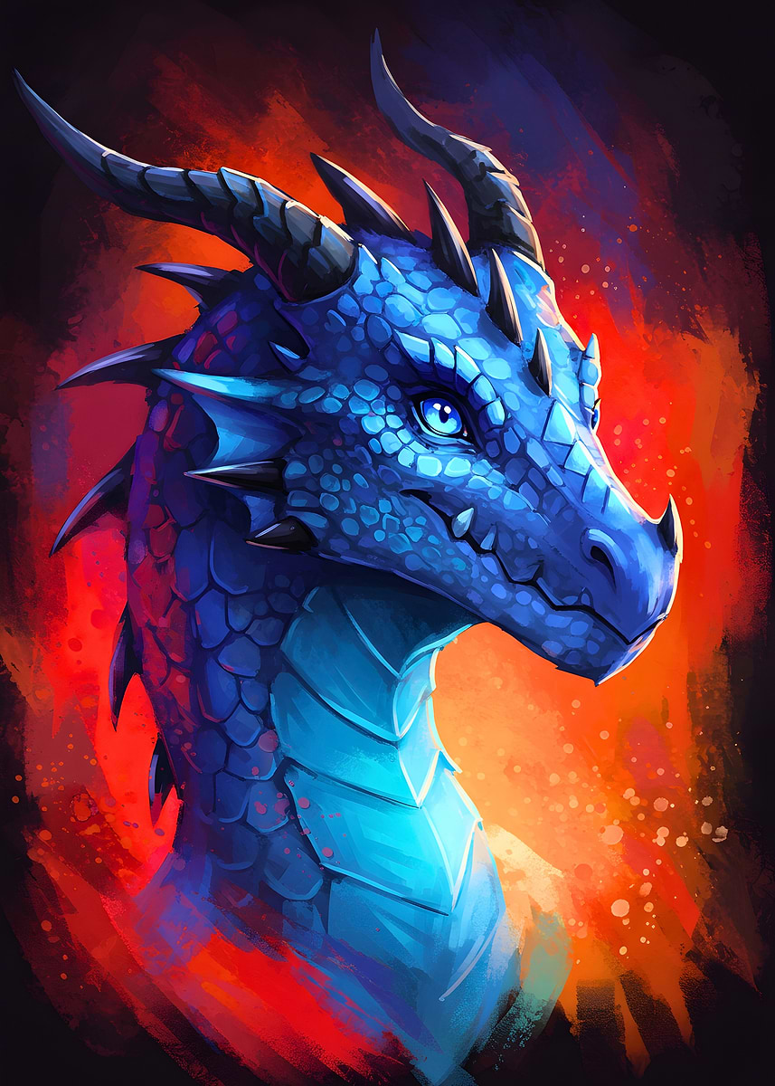 'Majestic Blue Dragon' Poster, picture, metal print, paint by Dzabdo | Displate