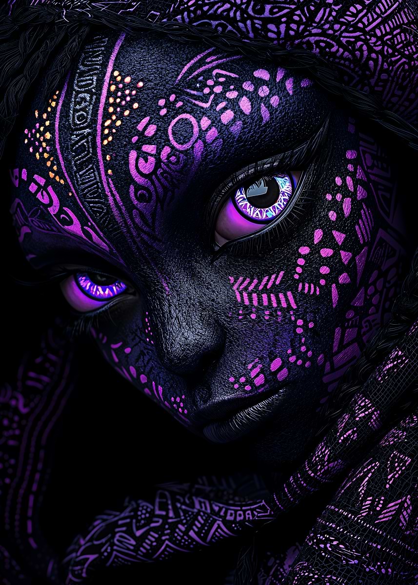 'Purple Tribal Face Art' Poster, picture, metal print, paint by ...