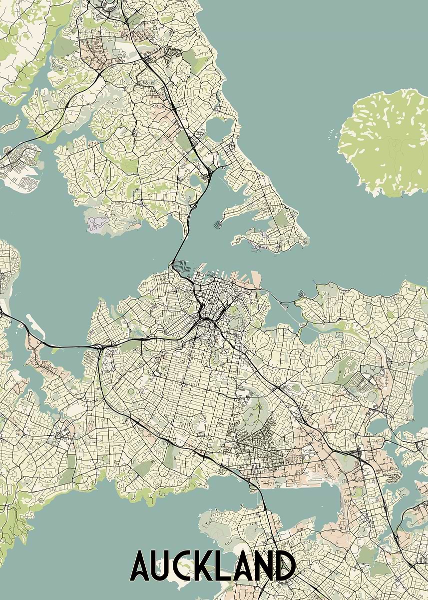 'Auckland City Map' Poster, picture, metal print, paint by Sam Kal ...