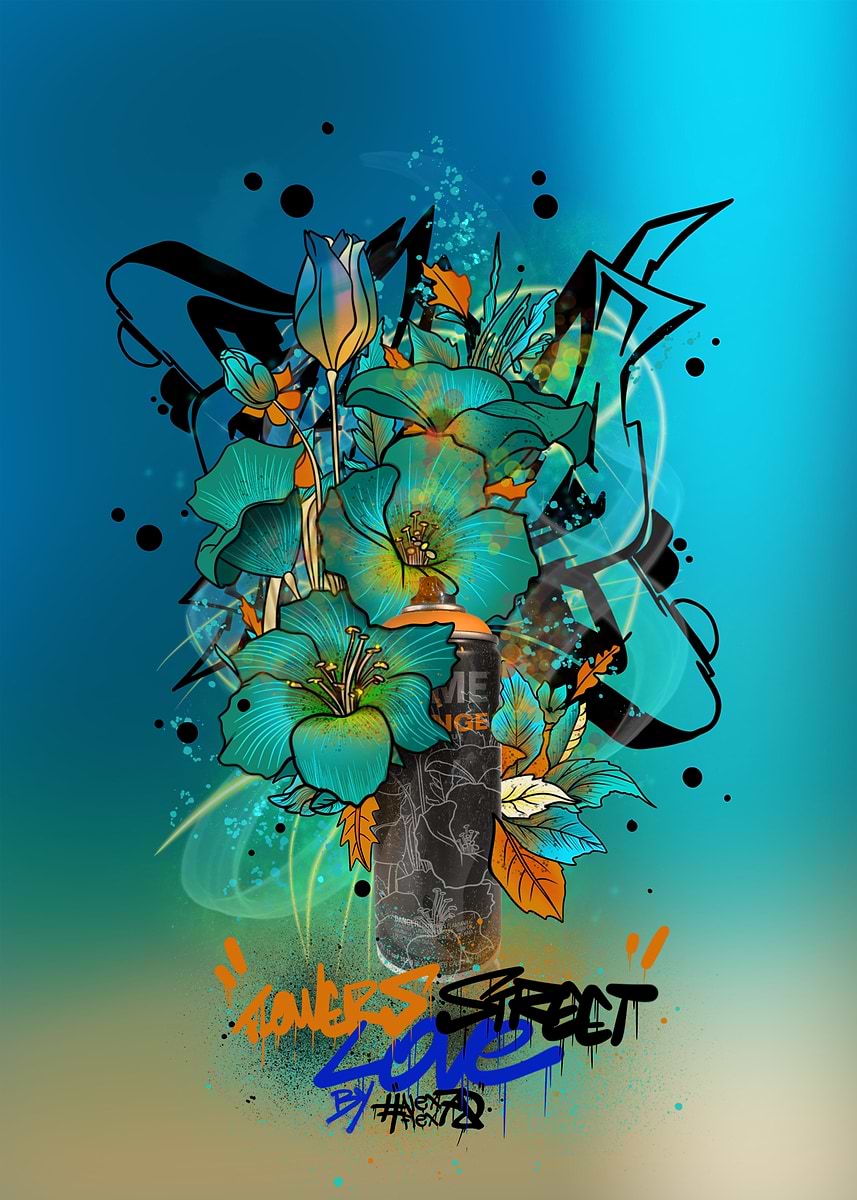 'Spray Paint Flowers-love street art' Poster, picture, metal print ...
