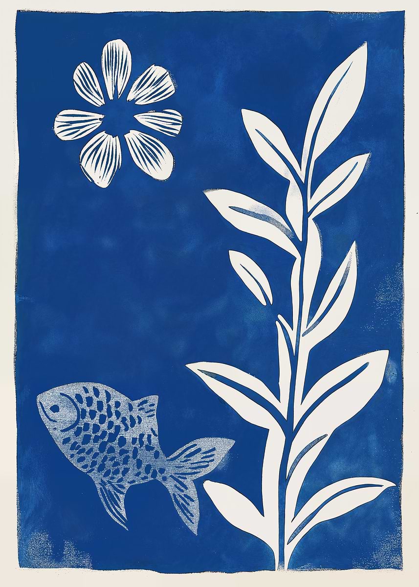 'Nautical Blue Fish Matisse' Poster, picture, metal print, paint by ...