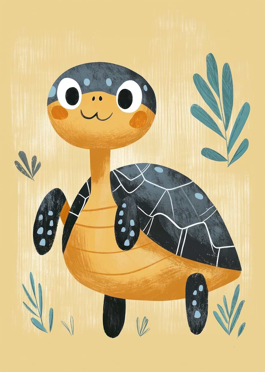 'Cute Cartoon Turtle' Poster, picture, metal print, paint by Usama ...