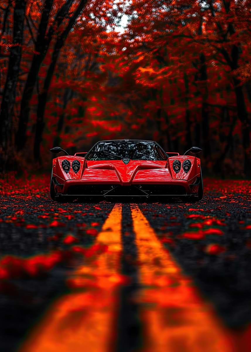 'Red Pagani Zonda Sports Car in Autumn' Poster, picture, metal print ...