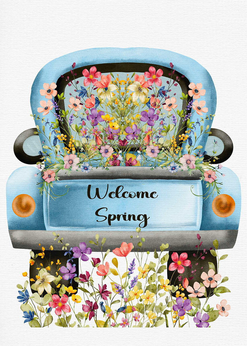 'Springtime Truck with Flowers' Poster, picture, metal print, paint by ...