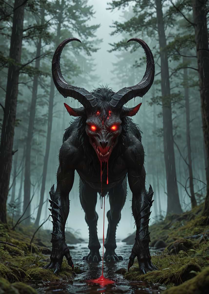 'Demonic Creature standing in a Forest' Poster, picture, metal print ...