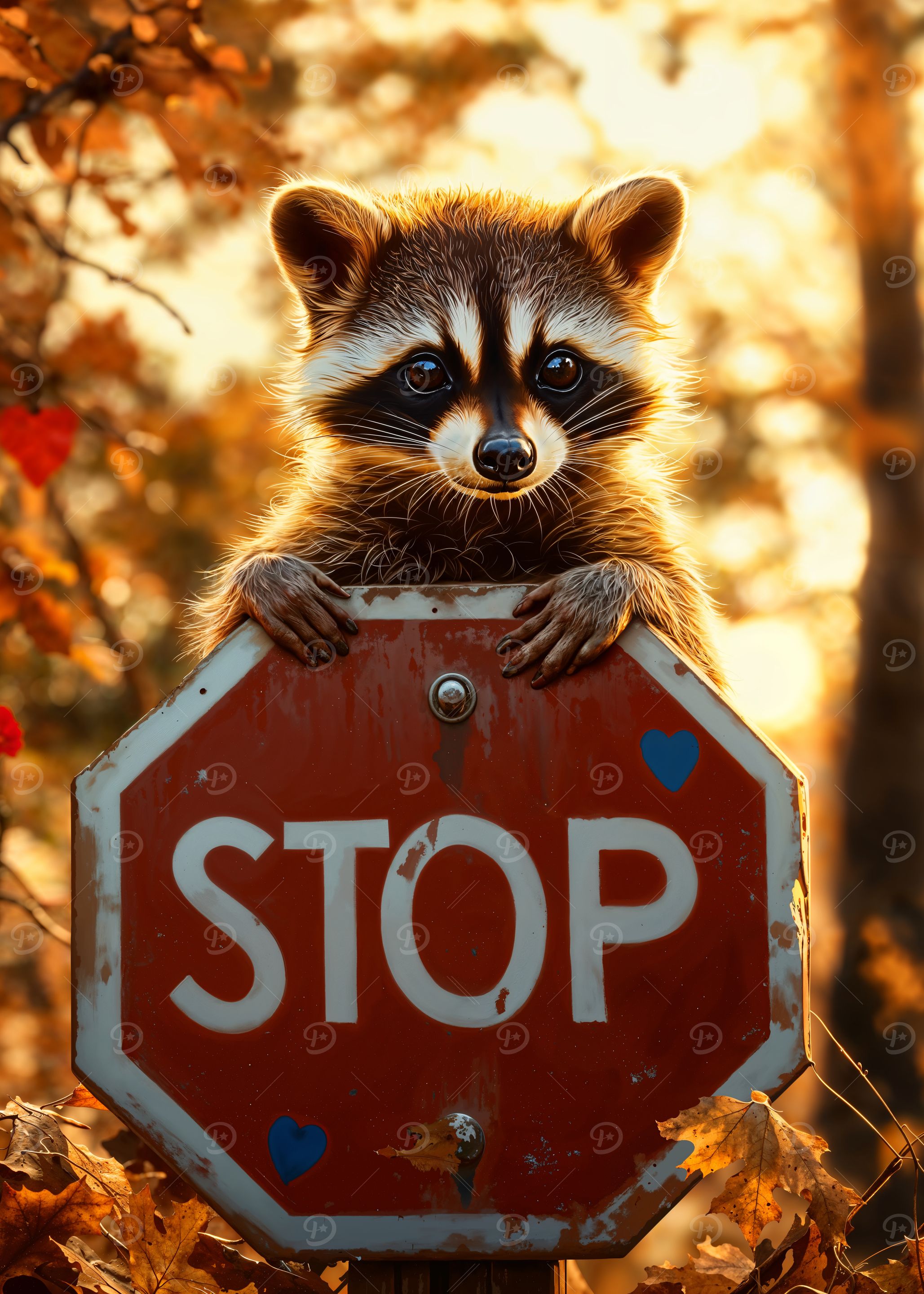 'Raccoon Stop Sign' Poster, picture, metal print, paint by Mako Dora ...