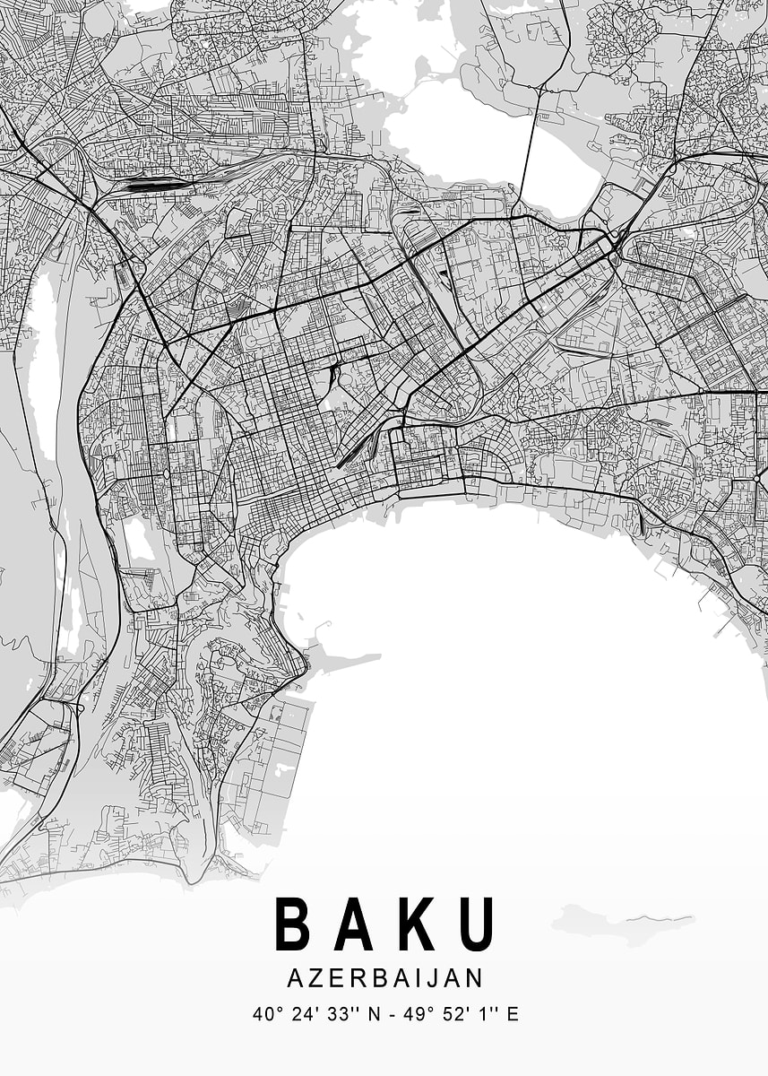 'Baku Light City Map' Poster, picture, metal print, paint by ...