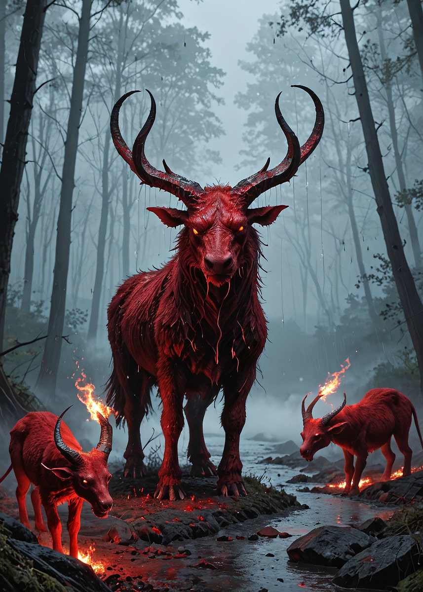 'Fiery Horned Demon Bull' Poster, picture, metal print, paint by RoMeAI ...