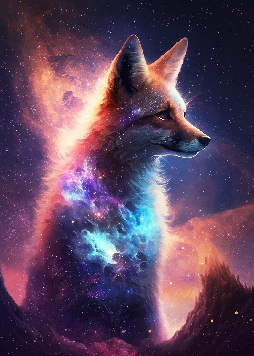 'Galaxy Fox' Poster, picture, metal print, paint by Bloomoon | Displate