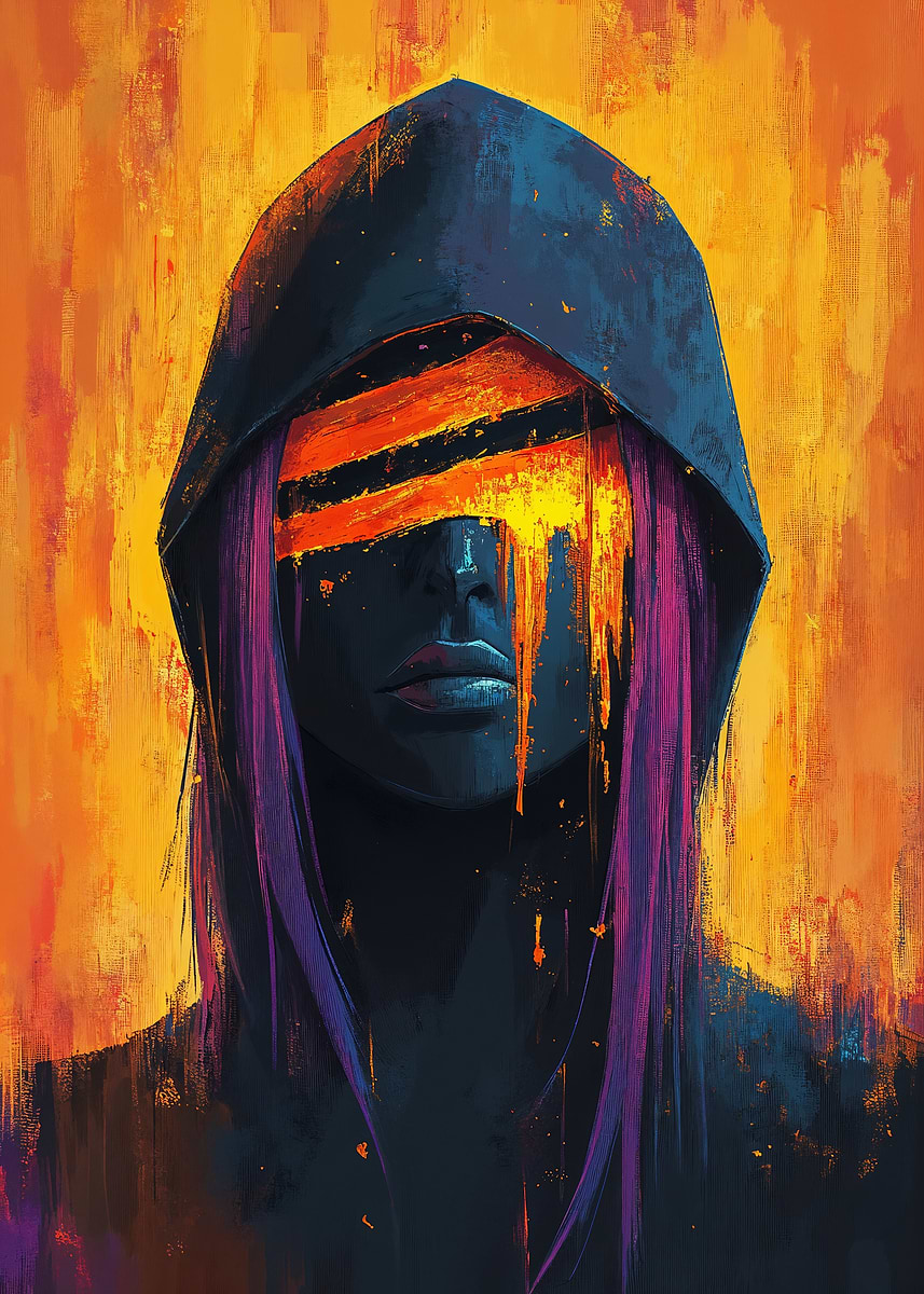 'Hooded Figure with Blindfold' Poster, picture, metal print, paint by ...