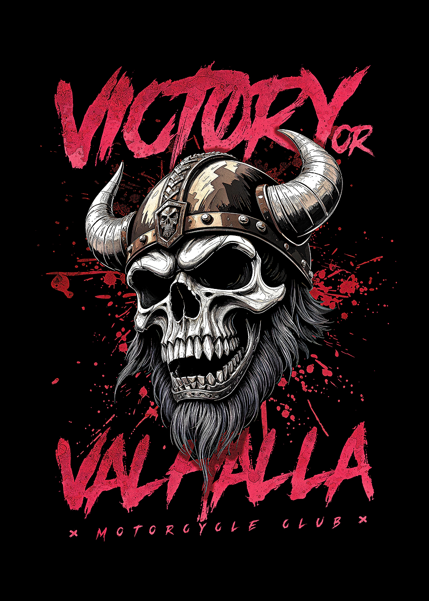 'Valhalla Motorcycle Skull' Poster, picture, metal print, paint by Jon ...