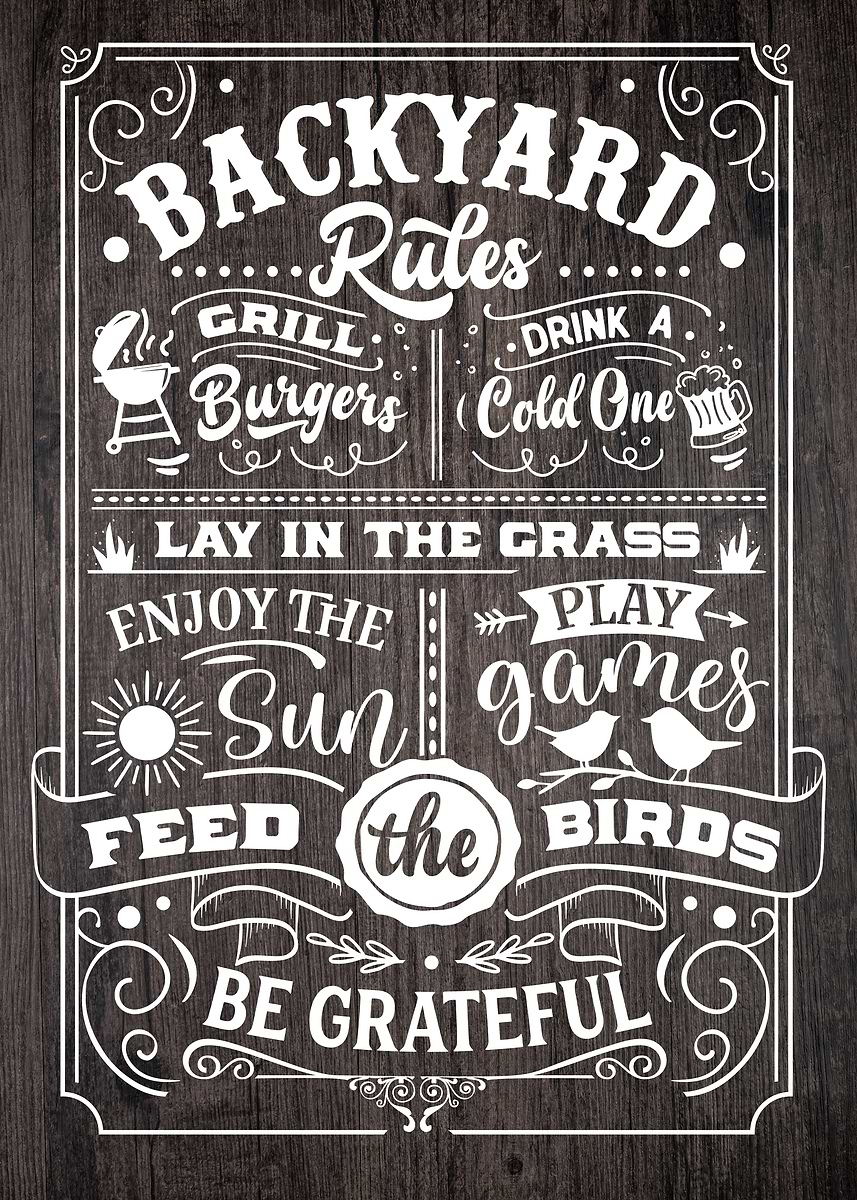 'Backyard Rules Sign' Poster, picture, metal print, paint by Stefan ...