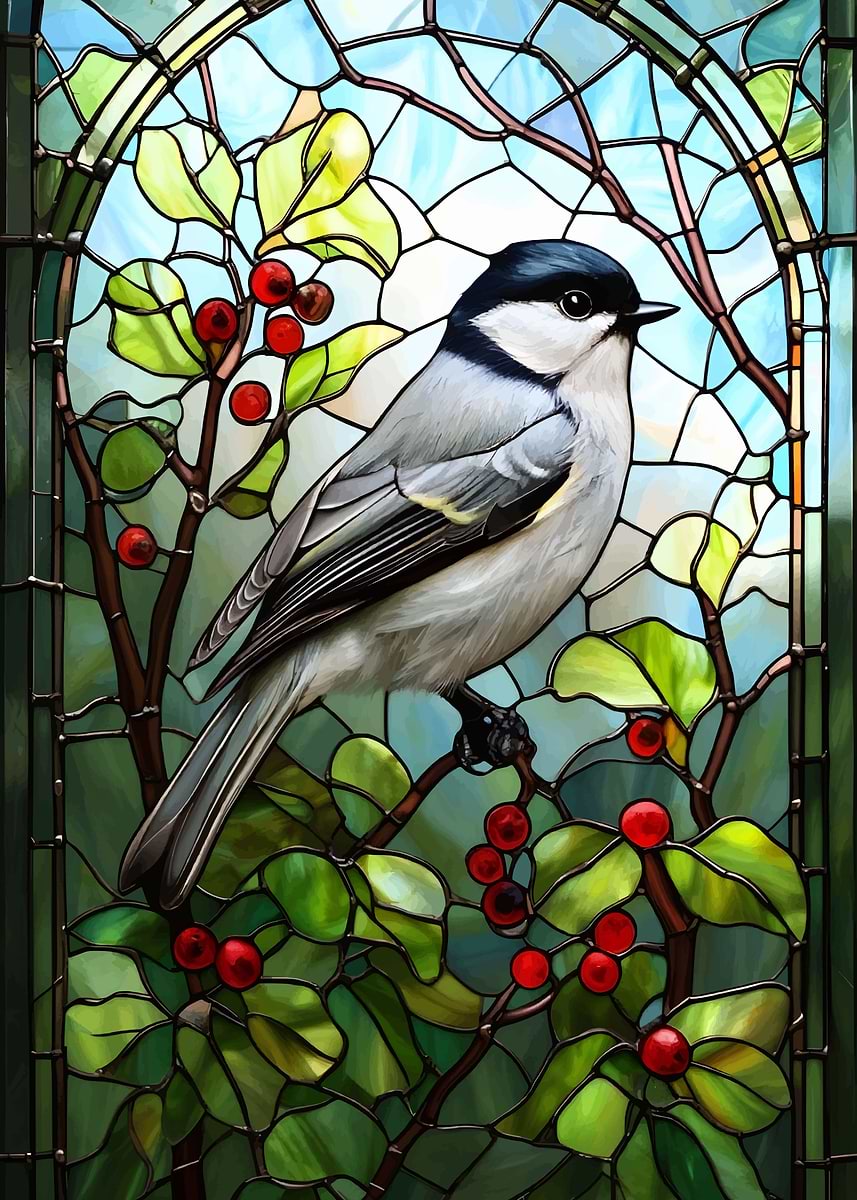 'Stained Glass Titmouse ' Poster, picture, metal print, paint by ...