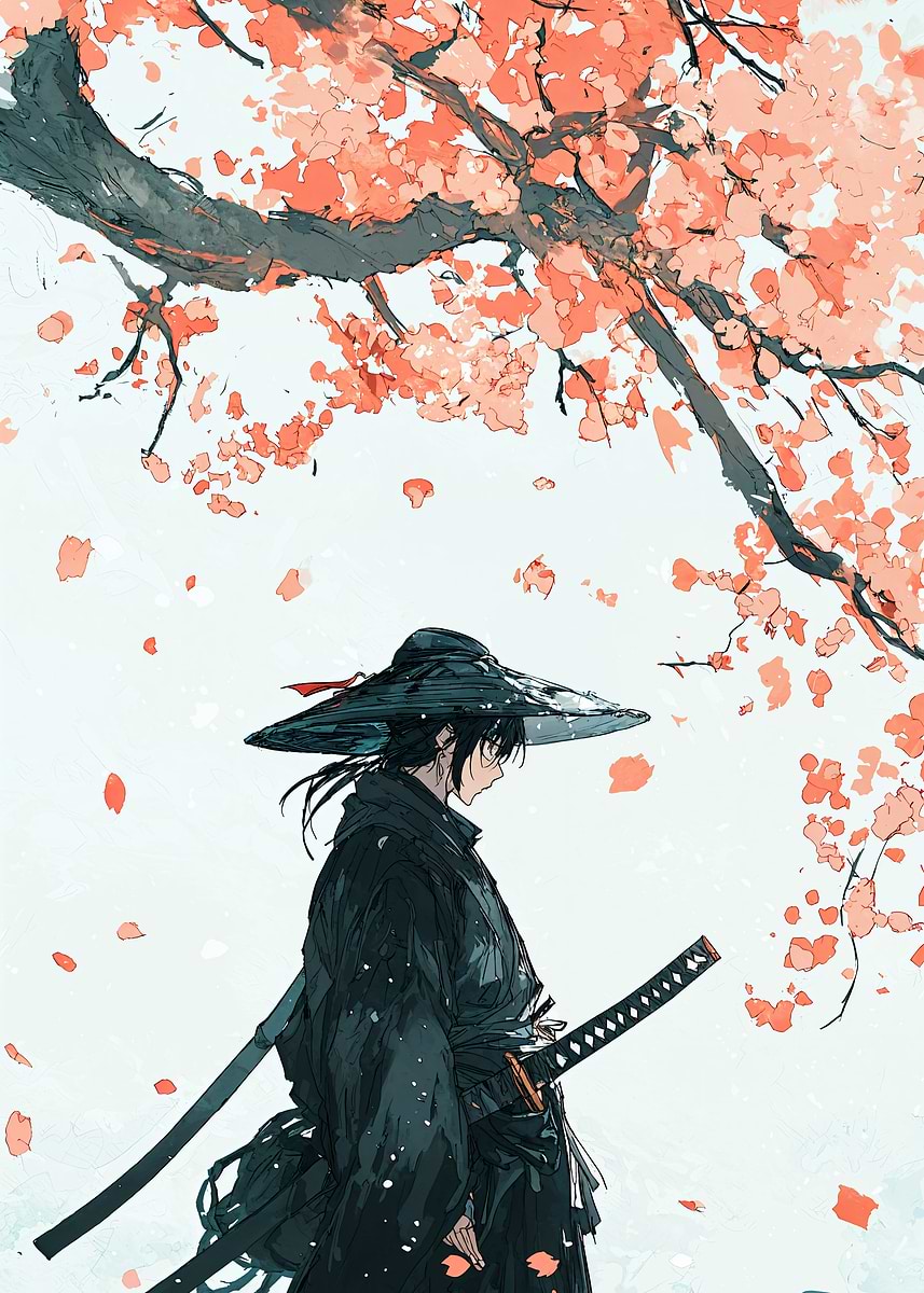 'Samurai Under Cherry Blossoms' Poster, picture, metal print, paint by ...