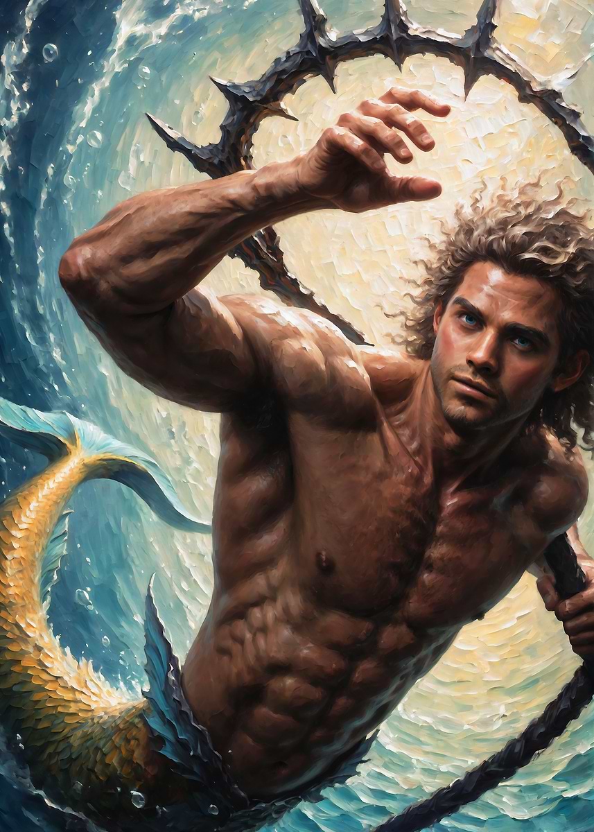 ''The Abyss Beckons' - Merman Painting' Poster, picture, metal print ...