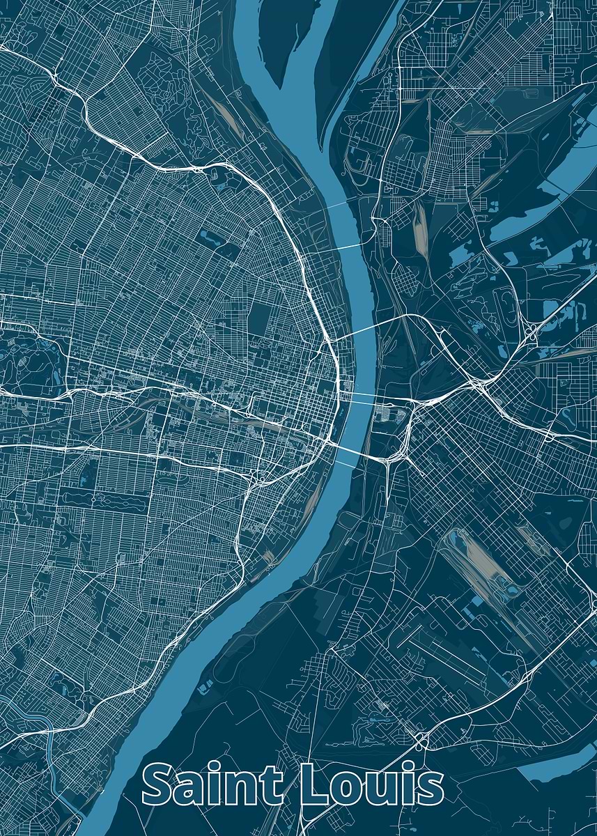 'Saint Louis City Map' Poster, picture, metal print, paint by Sam Kal ...