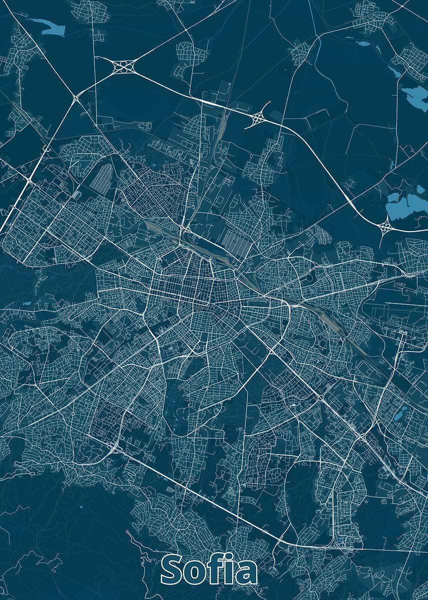 'Sofia City Map' Poster, picture, metal print, paint by Sam Kal | Displate