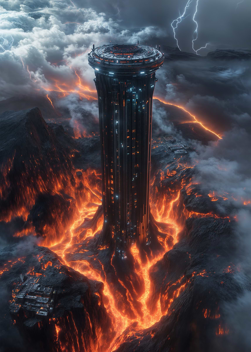 'Futuristic Tower in Lava' Poster, picture, metal print, paint by ...
